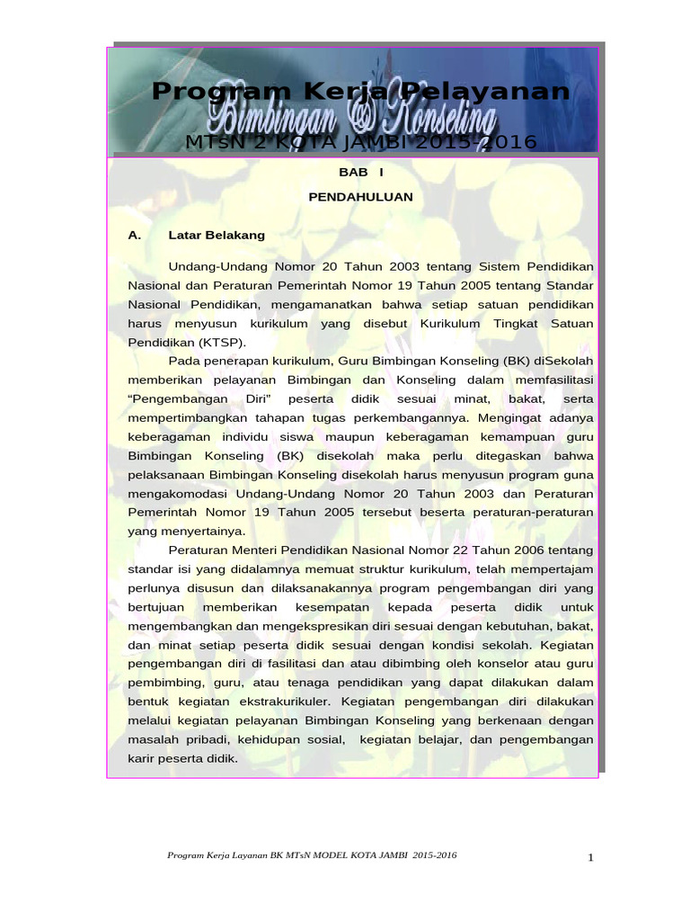 program kerja layanan BK | PDF