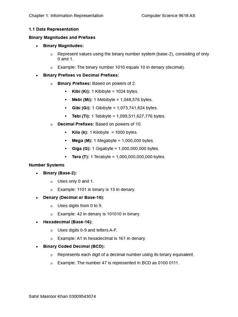 Ch 1.1 Data Representation | PDF