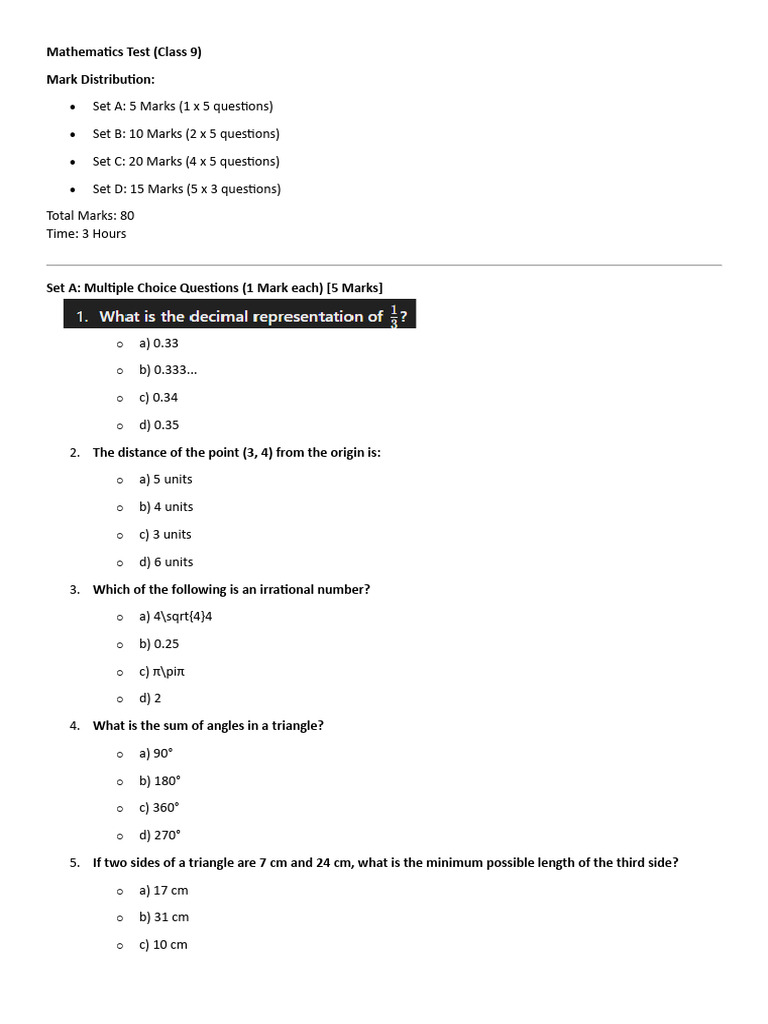 Mathematics Test | PDF