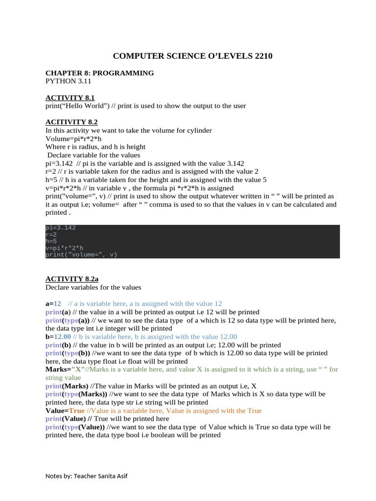 Chapter 8 Programming O'Levels Computer Science 2210 | PDF