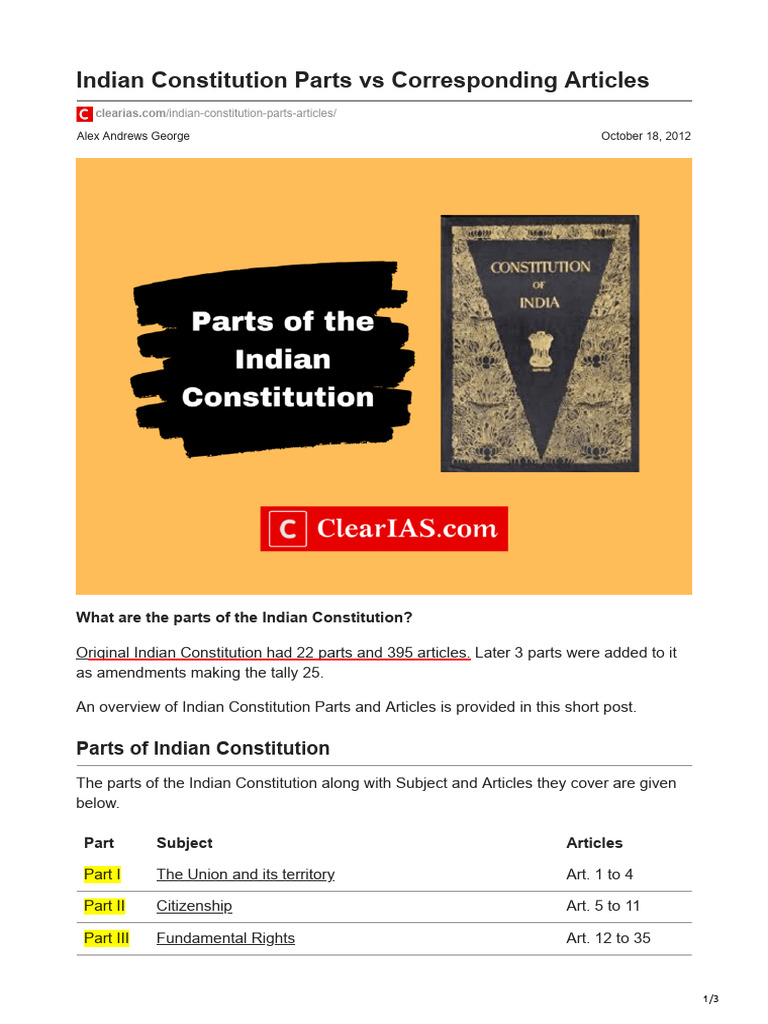 Indian Constitution Partss | PDF