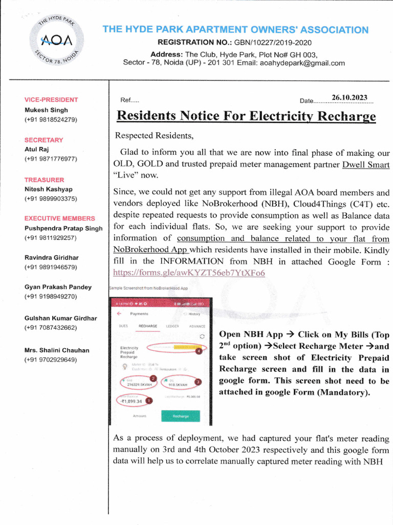 Residents Notice For Electricity Recharge - 20231026 - 0001 | PDF