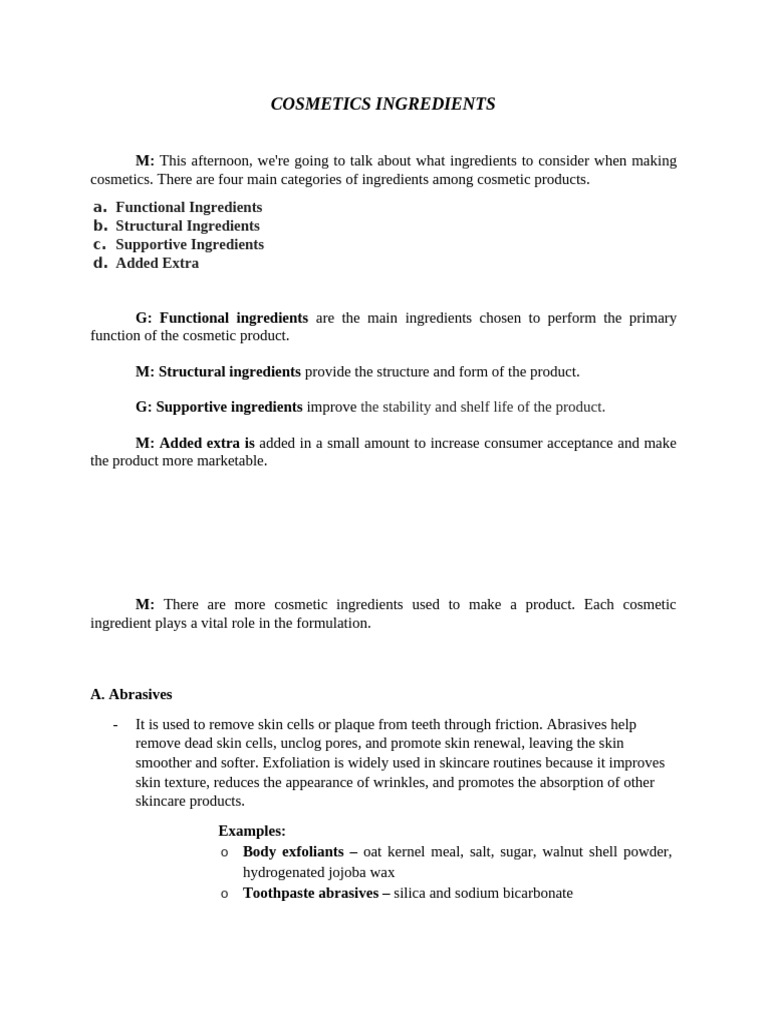 Cosmetics Ingredients Final | PDF