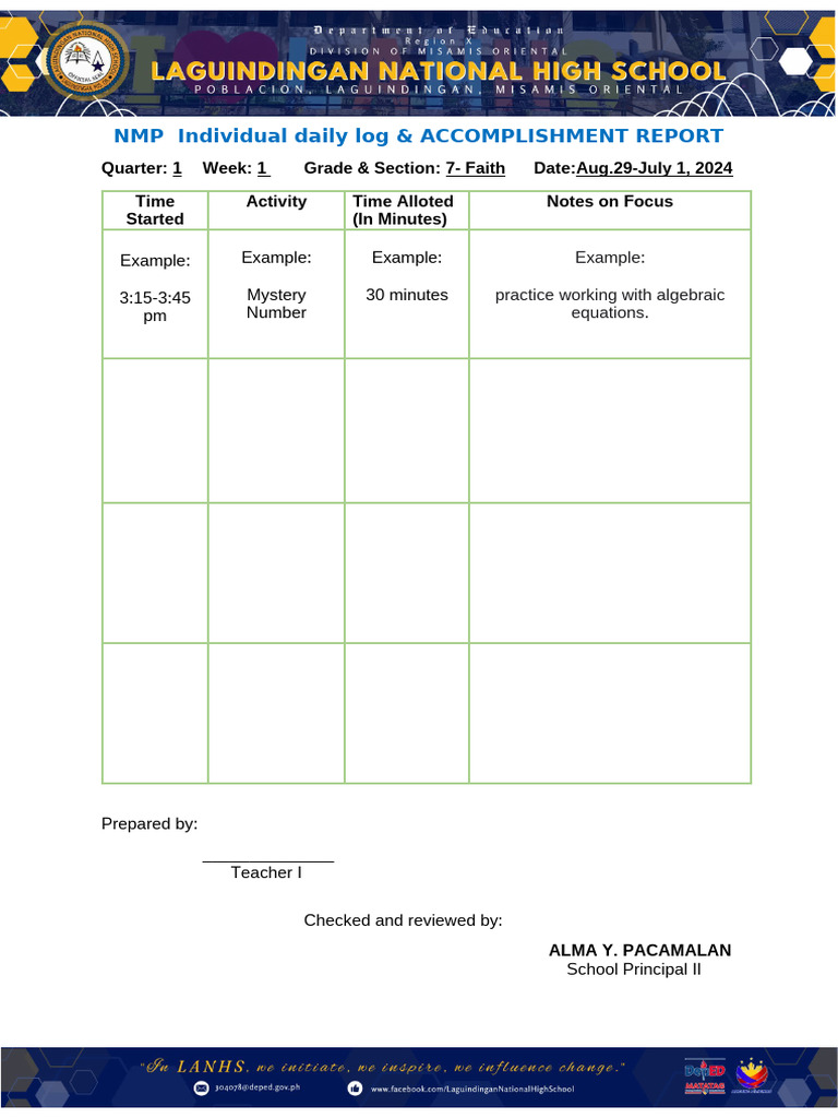 NMP Accomplishment Report and Documentation Template | PDF