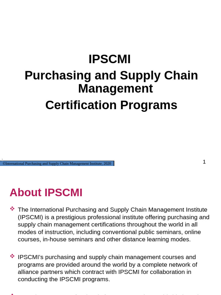 Ipscmi Purchasing and Supply Chain Management Certification Programs | PDF