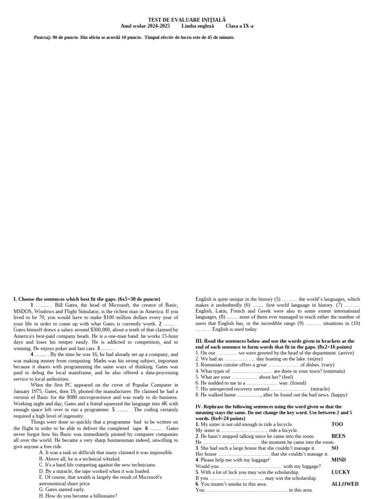 Test Initial IX 2h 2024 | PDF