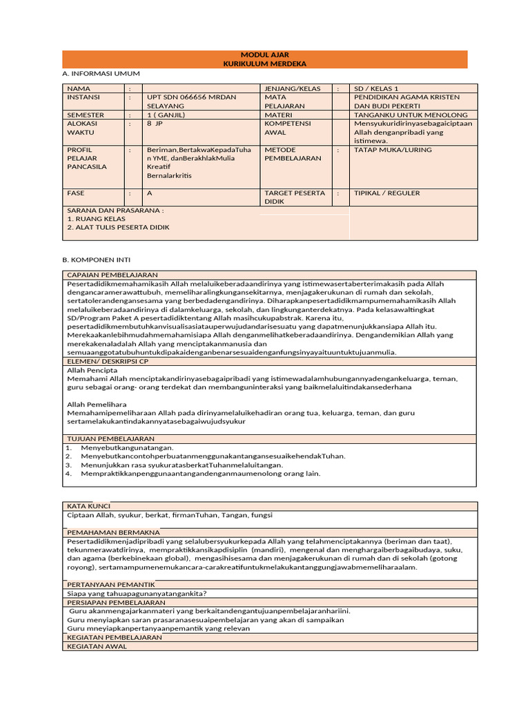 Modul ajar kls 1 | PDF