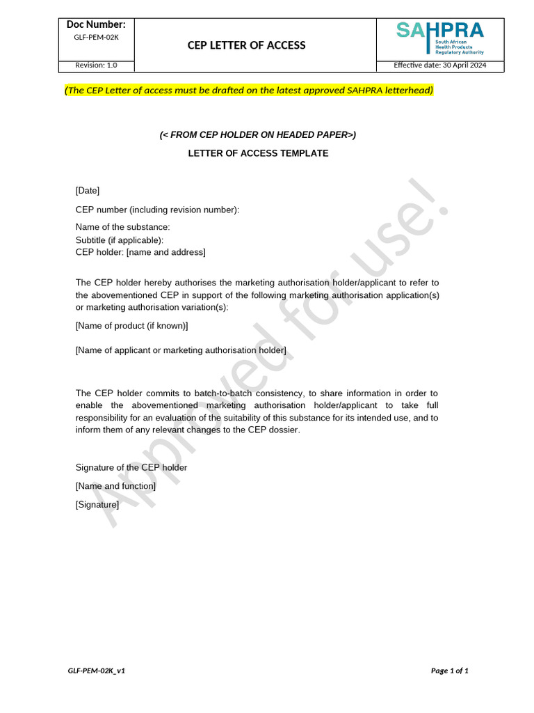 GLF PEM 02K v1 CEP Letter of Access Template | PDF