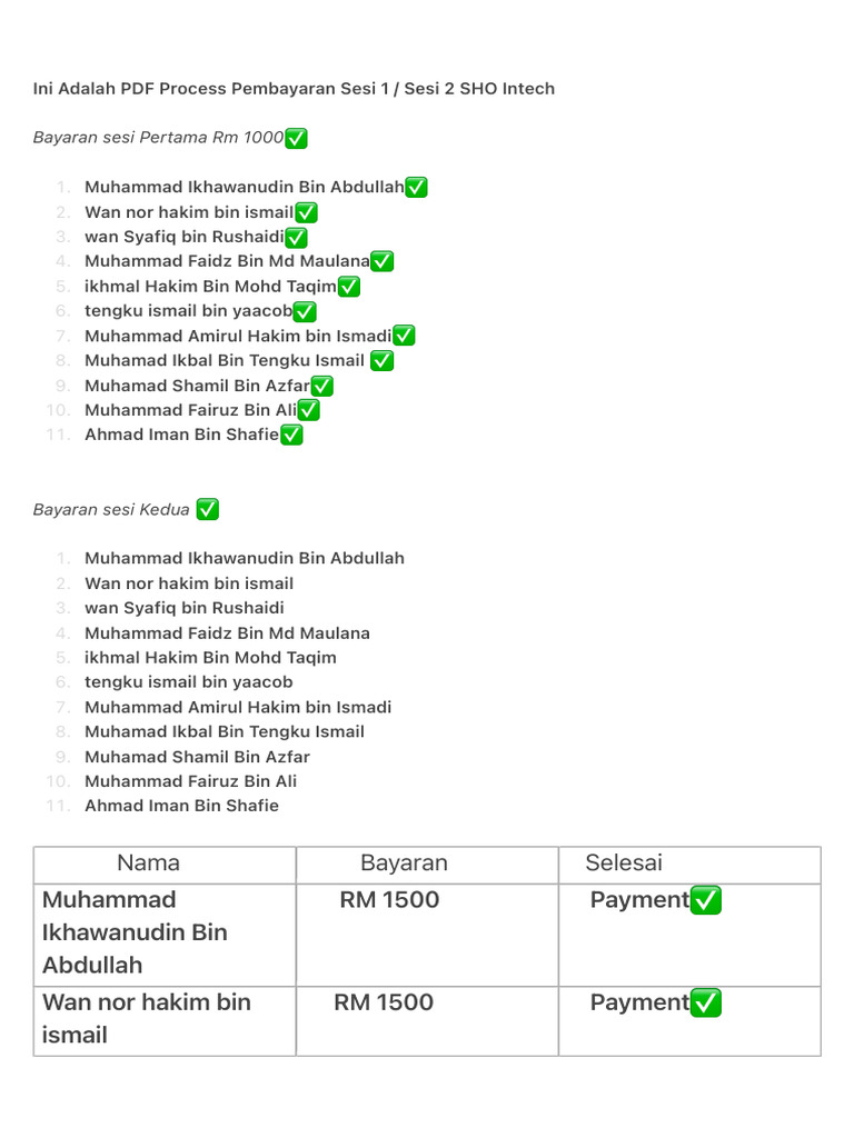 Ini Adalah PDF Process Pembayaran Sesi 1 / Sesi 2 SHO Intech | PDF