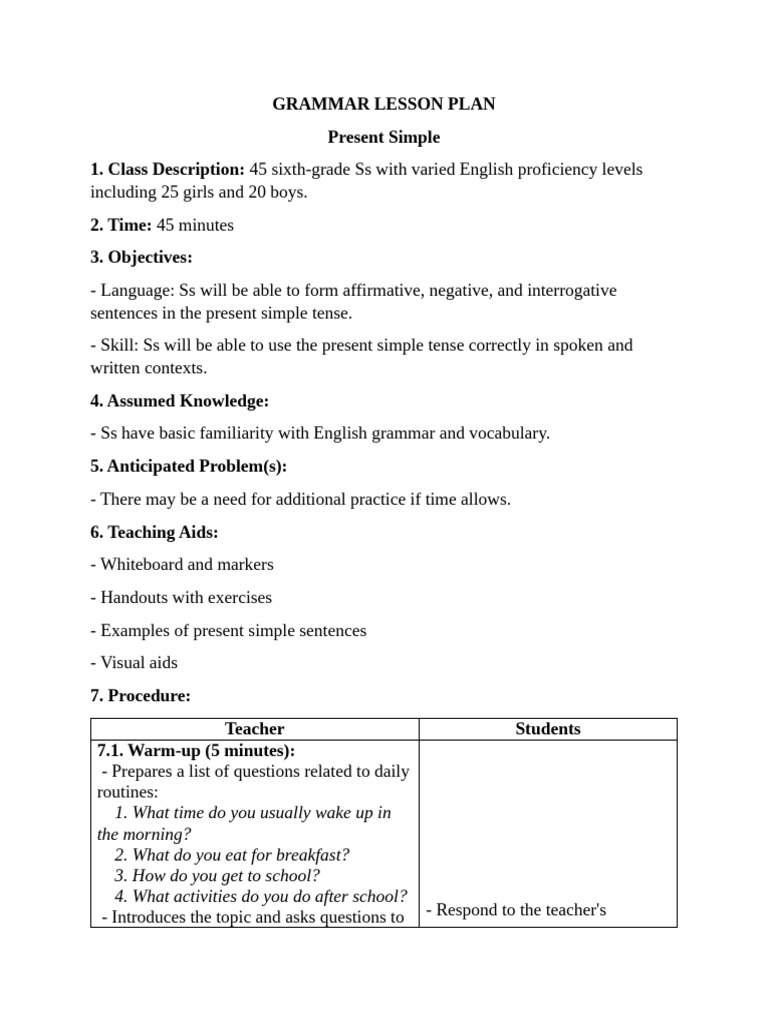 Grammar Lesson Plan | PDF