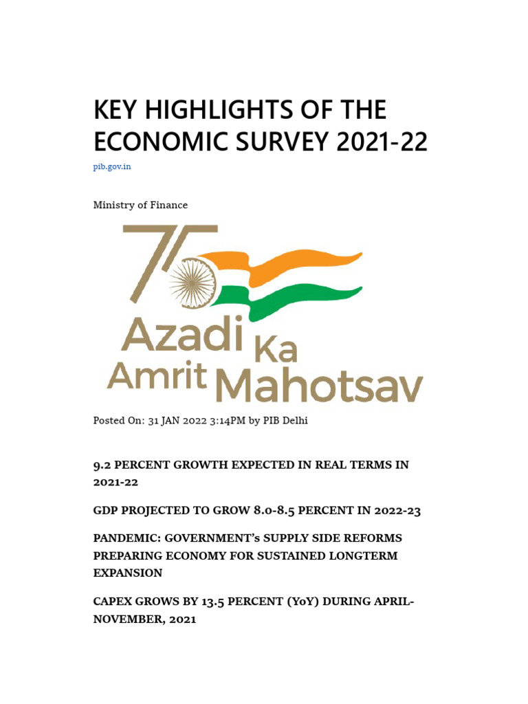 Economic Survey 2021-22 | PDF