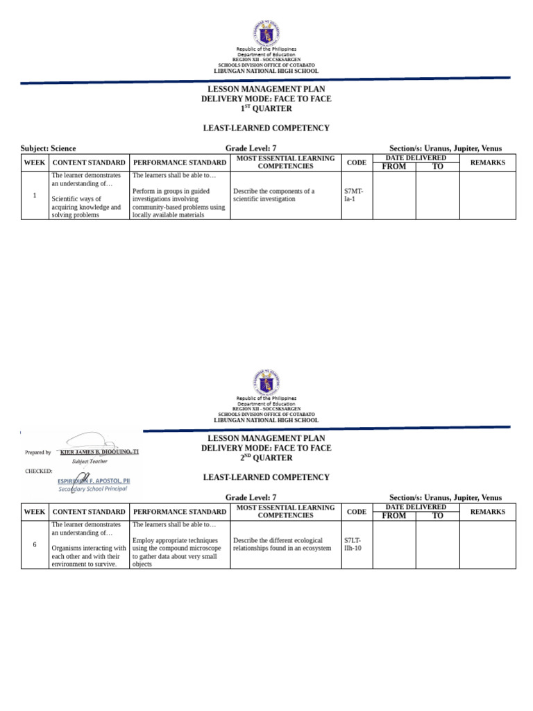 LESSON MANAGEMENT PLAN | PDF