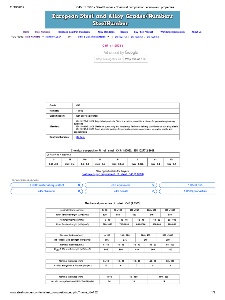 C45 - 1.0503 - SteelNumber | PDF