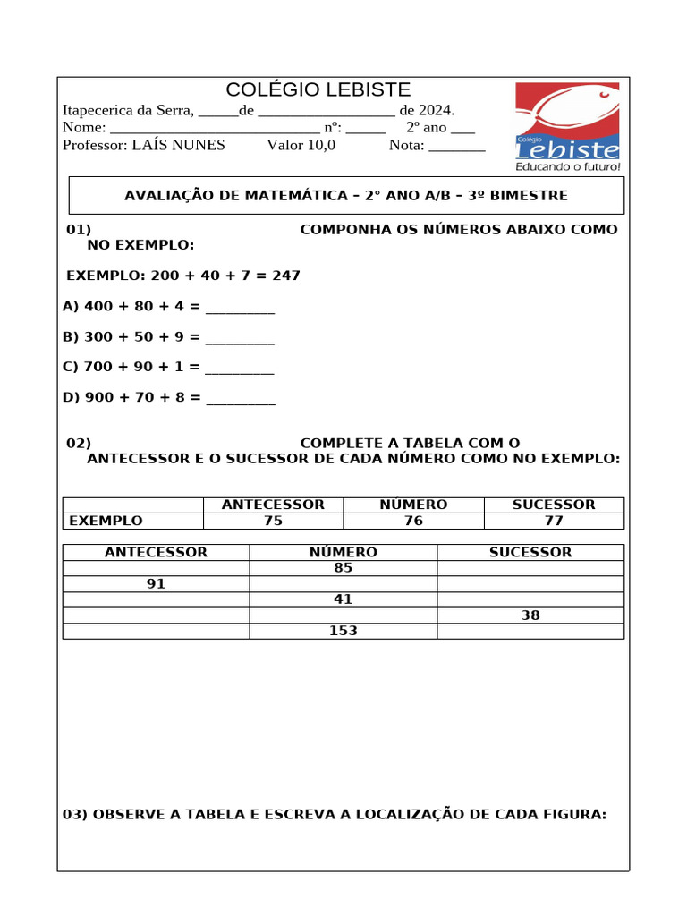 Prova Matemática 3 | PDF