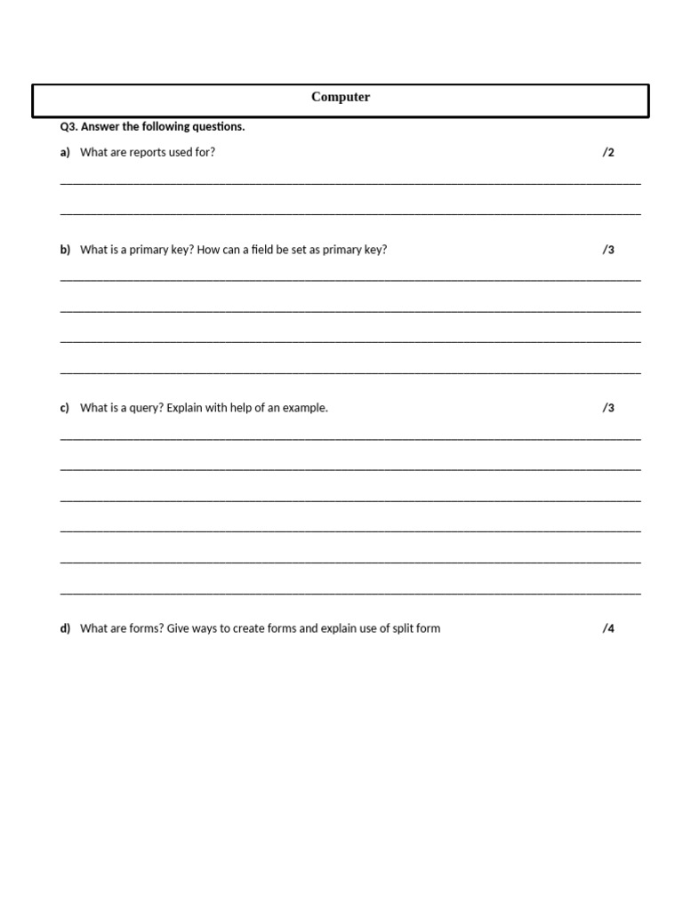 Q3. Answer The Following Questions. A) /2: Computer | PDF