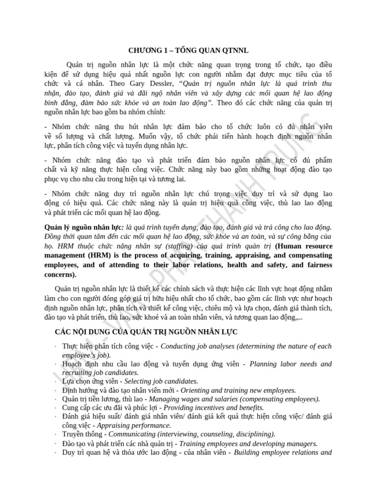 Chương 1-Tong Quan QTNNL-HVHK | PDF