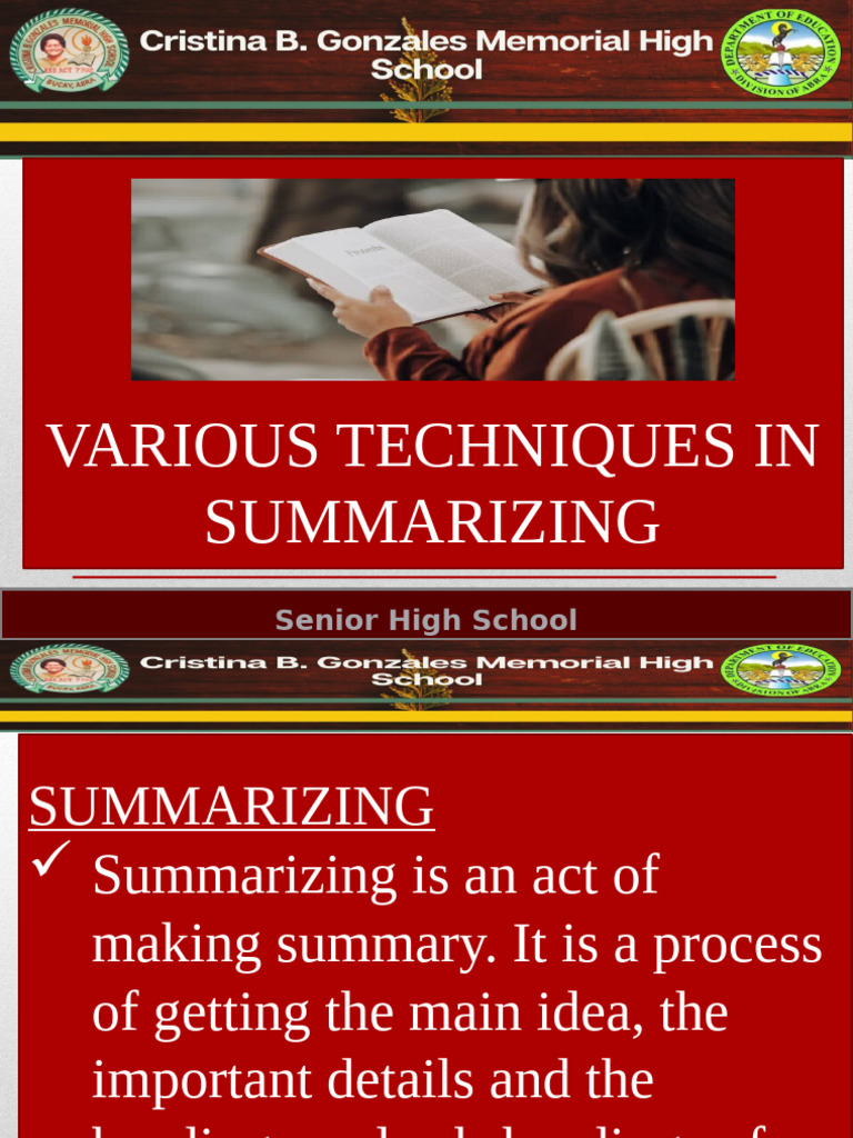 Various Techniques in Summarizing 1 | PDF