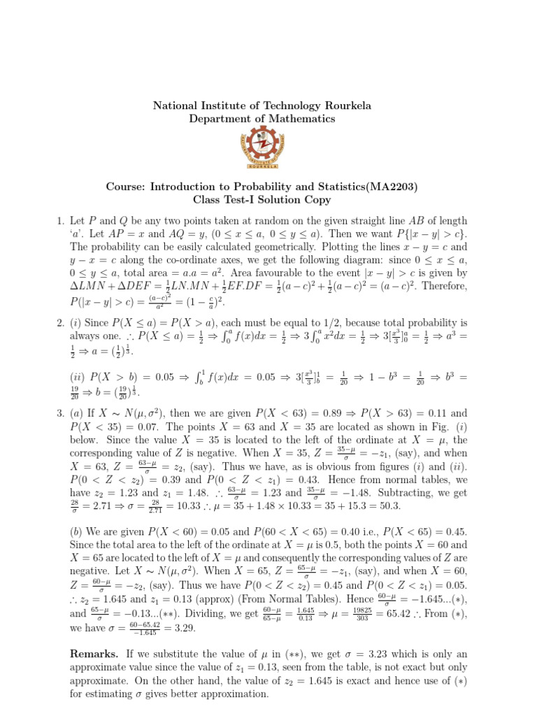 Maths Class Test Solutions Pdf