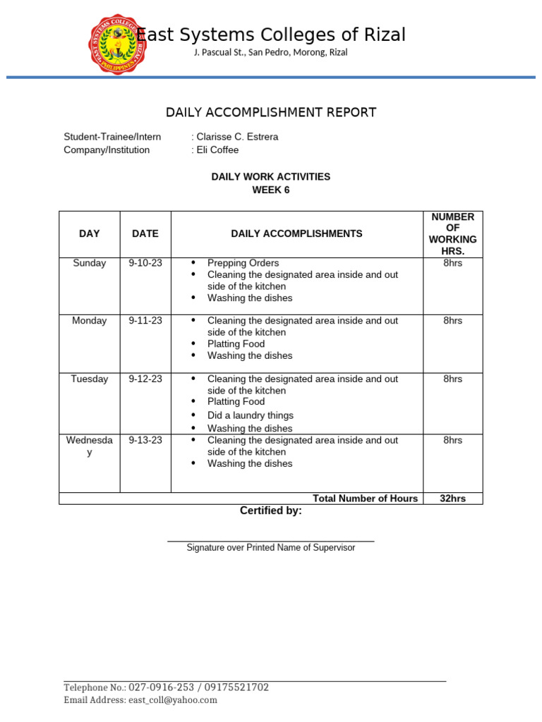 Daily Accomplishment Report Ojt Template | PDF