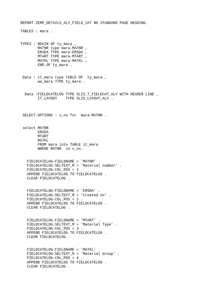Alv With Field Catelog Program | PDF