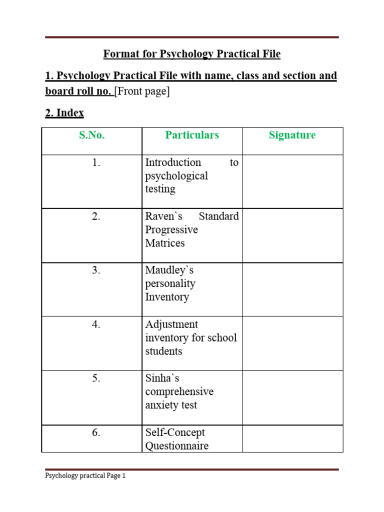 Psychology Practical File Class Xii | PDF | Industrial And ...