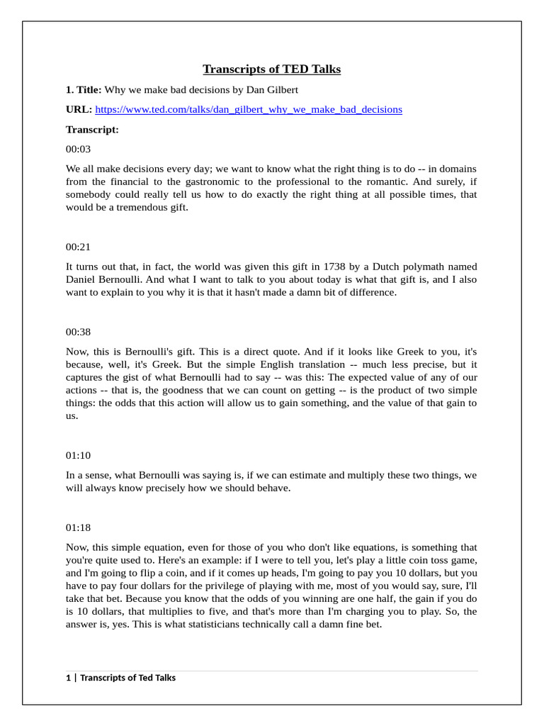 Transcripts of TED Talks | PDF