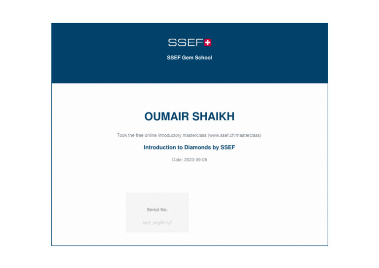 Certificate of Completion For Introduction To Diamonds by Ssef | PDF