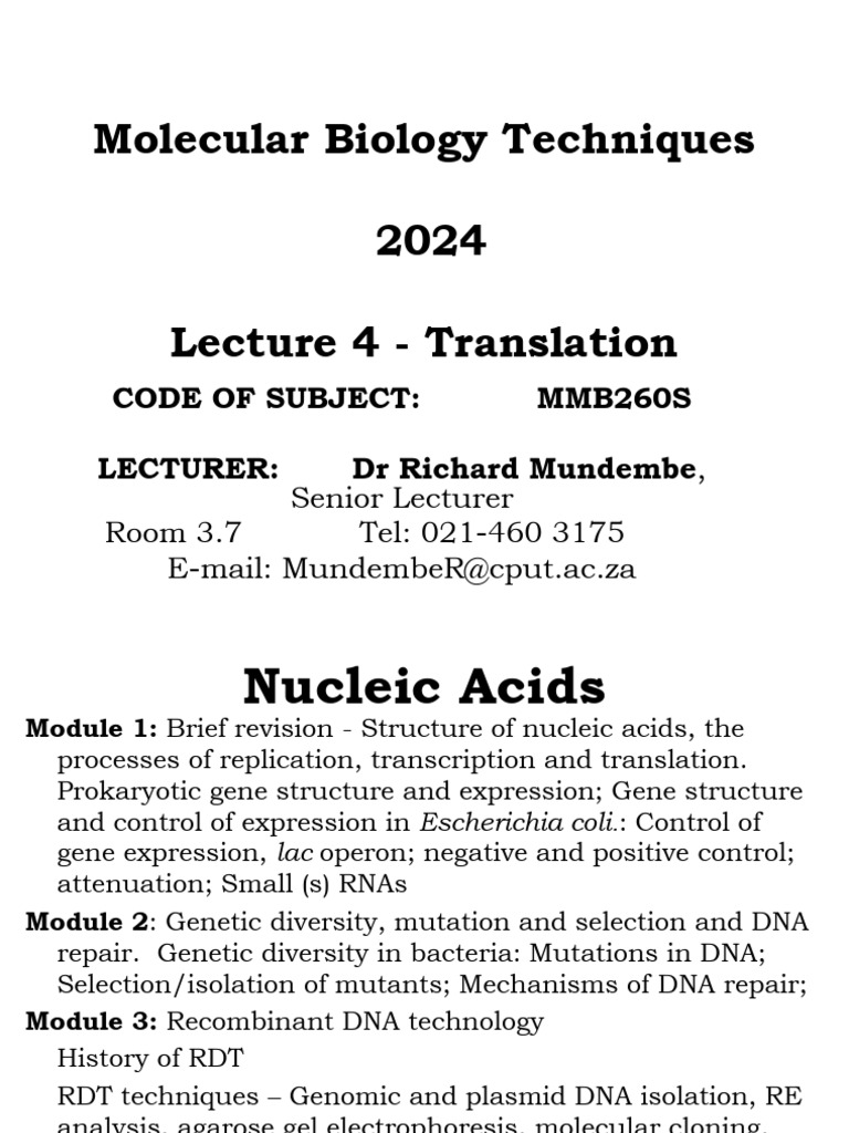 MMB260S Module 1 Lecture 4 - Translation 2024 | PDF