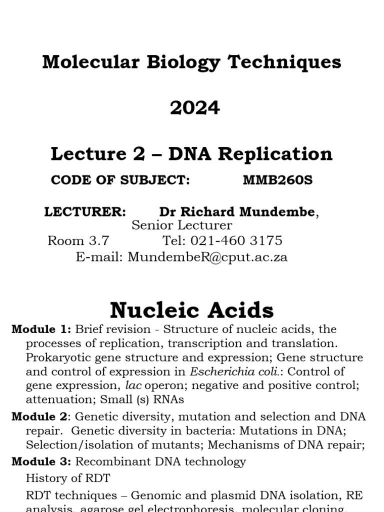 MMB260S Module 1 Lecture 2 - Replication 2023 | PDF