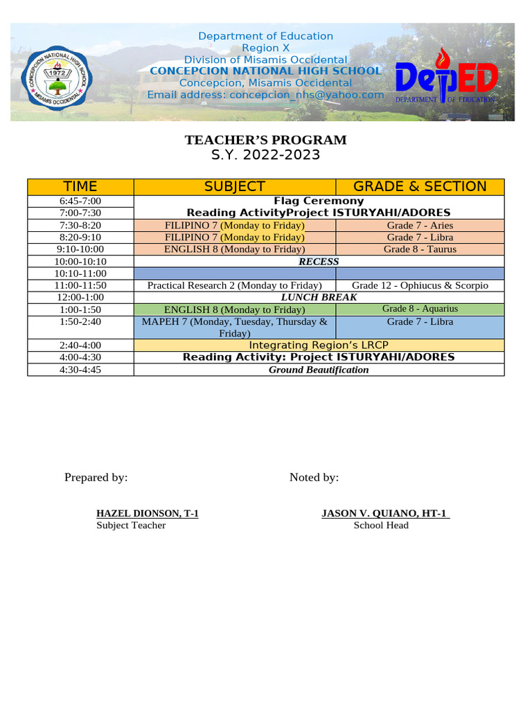 Teacher's Program | PDF