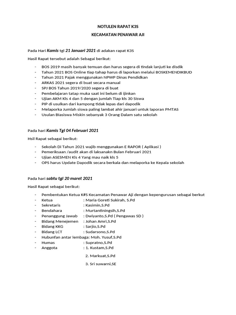 Notulen Rapat k3s 2021 | PDF
