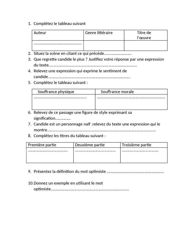 Complétez Le Tableau Suivant | PDF