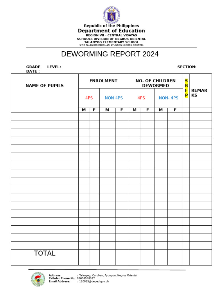 Deworming Form by Class | PDF