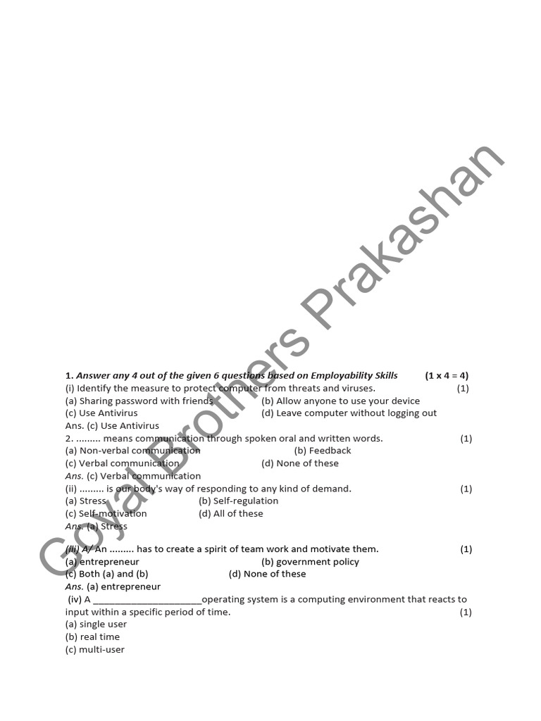 Grade 10- IT 5 Sample Question Papers with Key | PDF