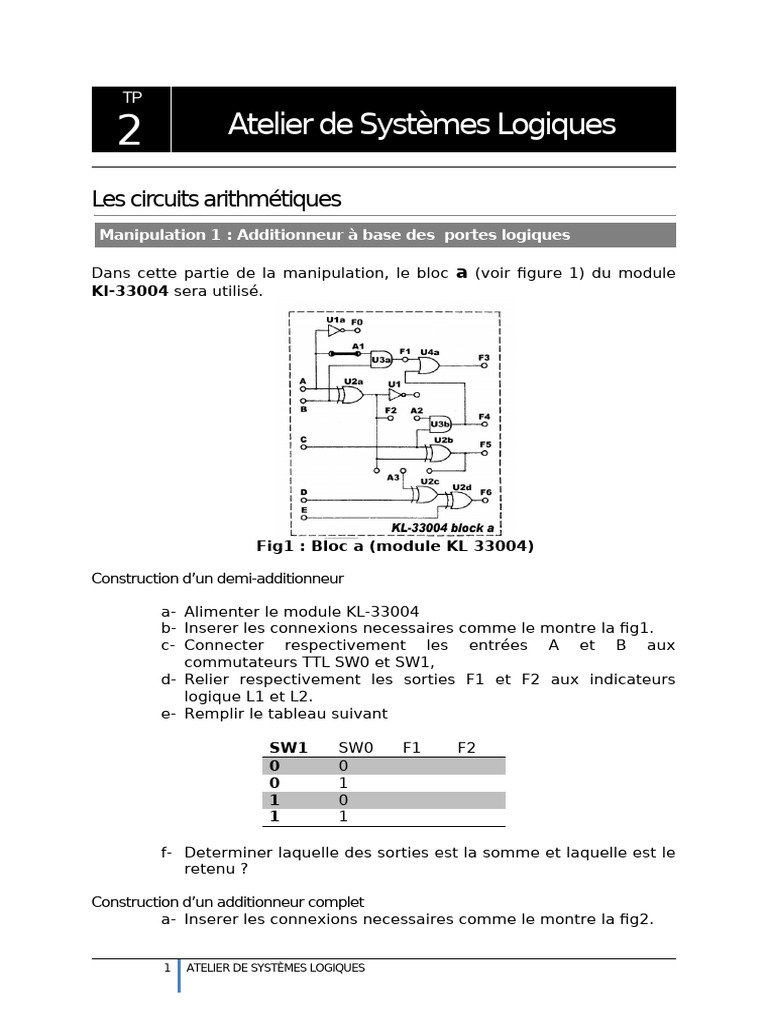 TP2 - Les Circuits Logiques - Manip | PDF