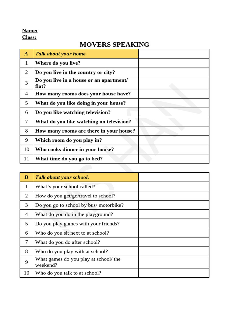 Movers Speaking | PDF
