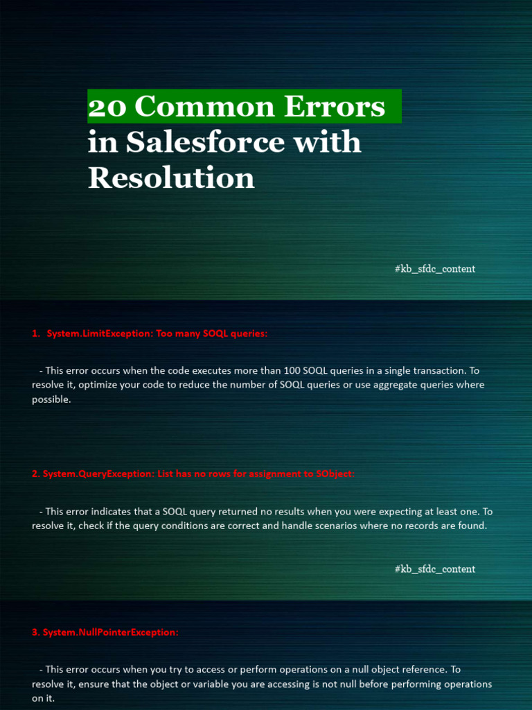 20 Common Errors in Salesforce With Resolution 1720015105 | PDF ...