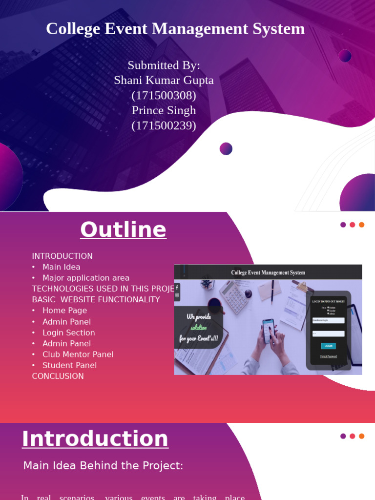 College Event Management System: Submitted By: Shani Kumar Gupta (171500308) Prince Singh ...