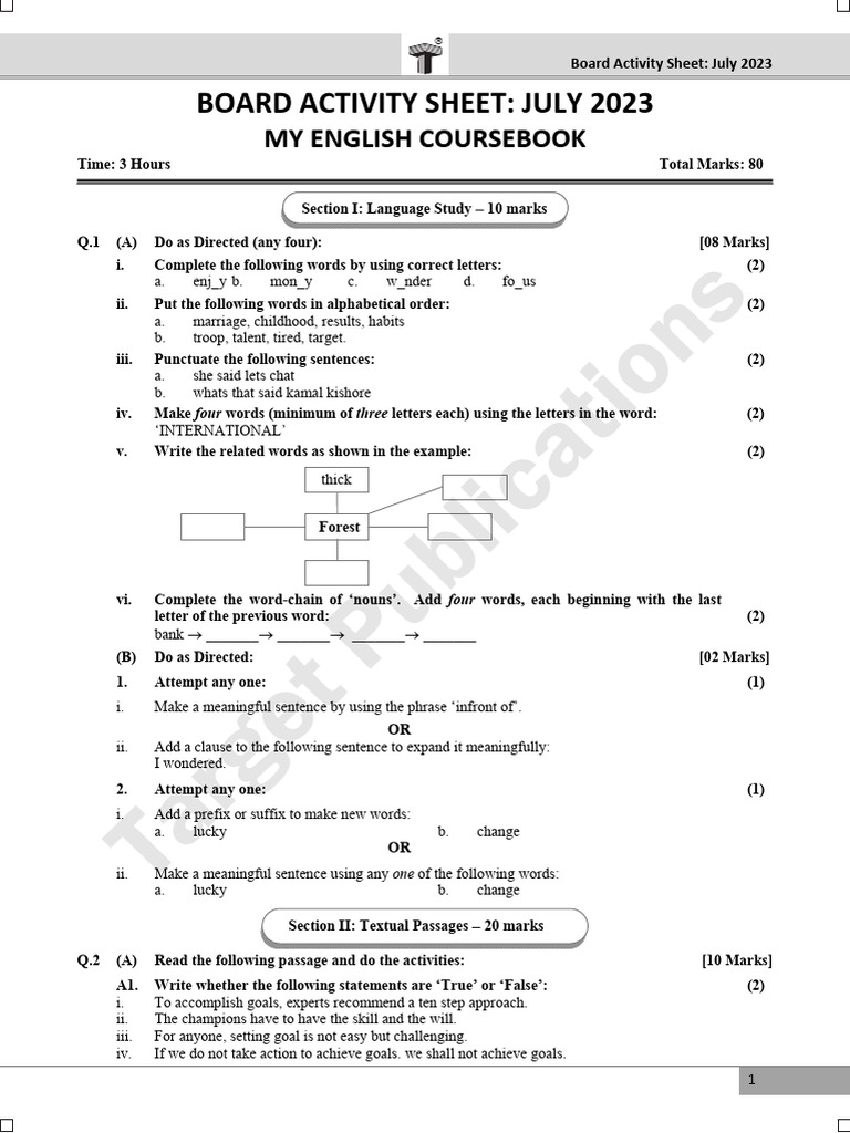 10th MM English - Board Question Paper July 2023 - 64e4d577b7201 | PDF