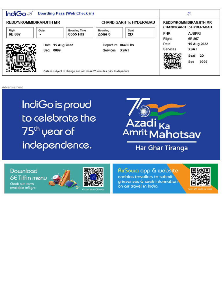 6E 867 0555 Hrs Zone 3 2D: Boarding Pass (Web Check In) | PDF