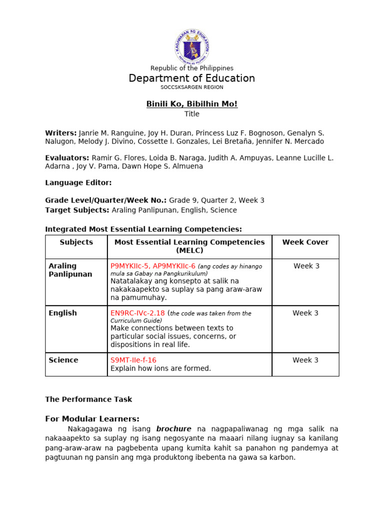 Performance Task -G9_Araling Panlipunan-Suplay | PDF