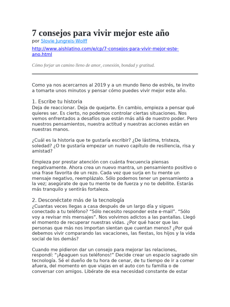 7 Consejos Para Vivir Mejor Este Año Pdf