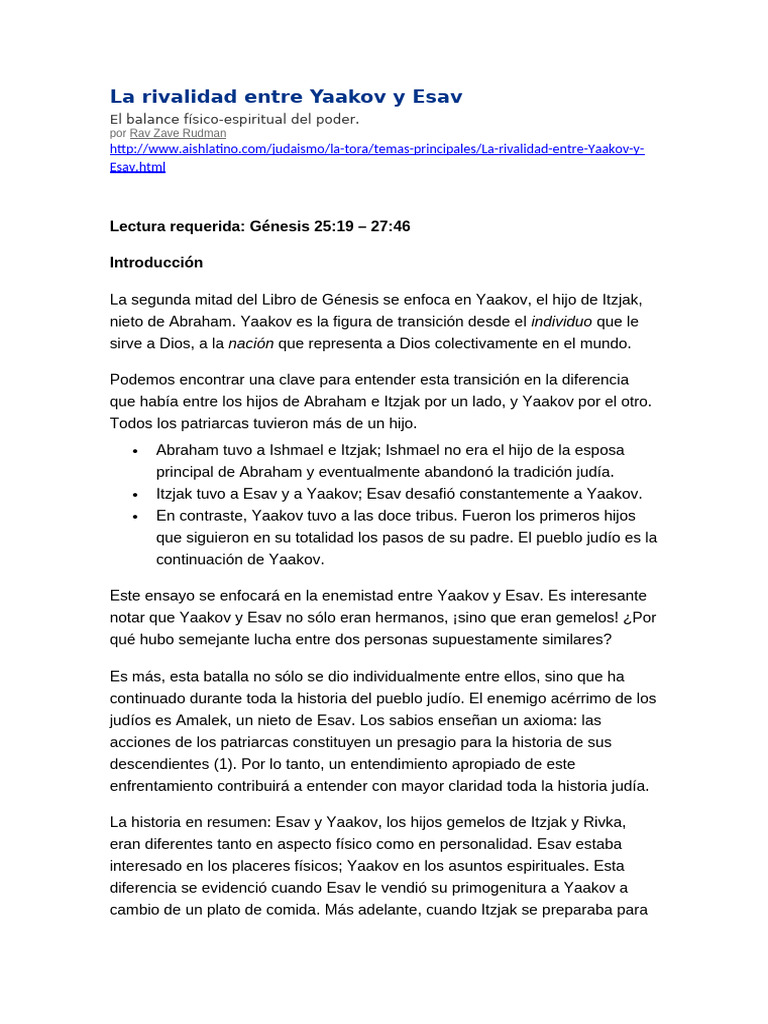 7 La Rivalidad Entre Yaakov y Esav | PDF