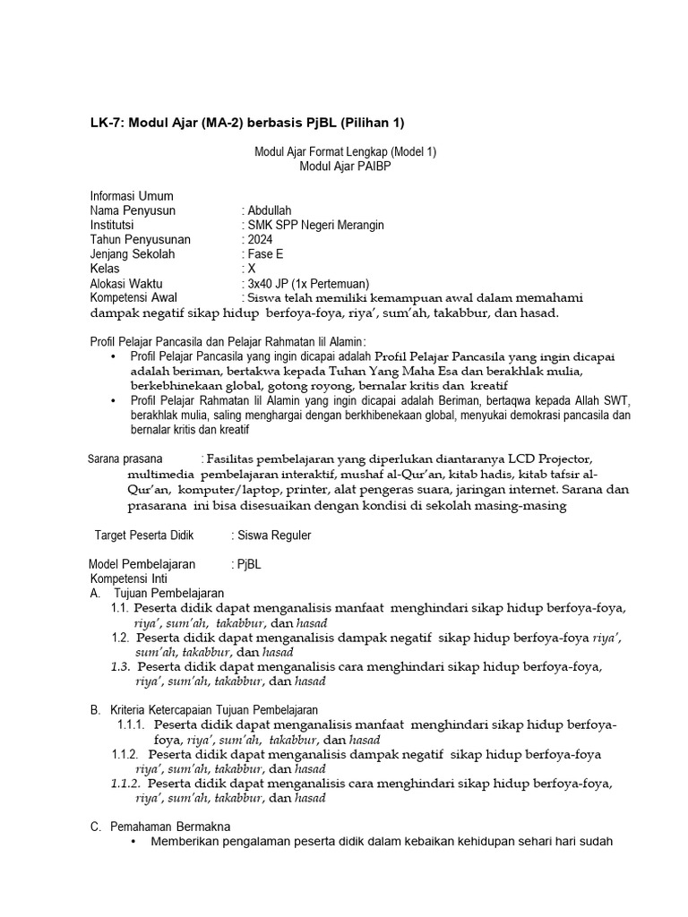 LK 7 Penyusunan Modul Ajar PJBL - Compressed | PDF