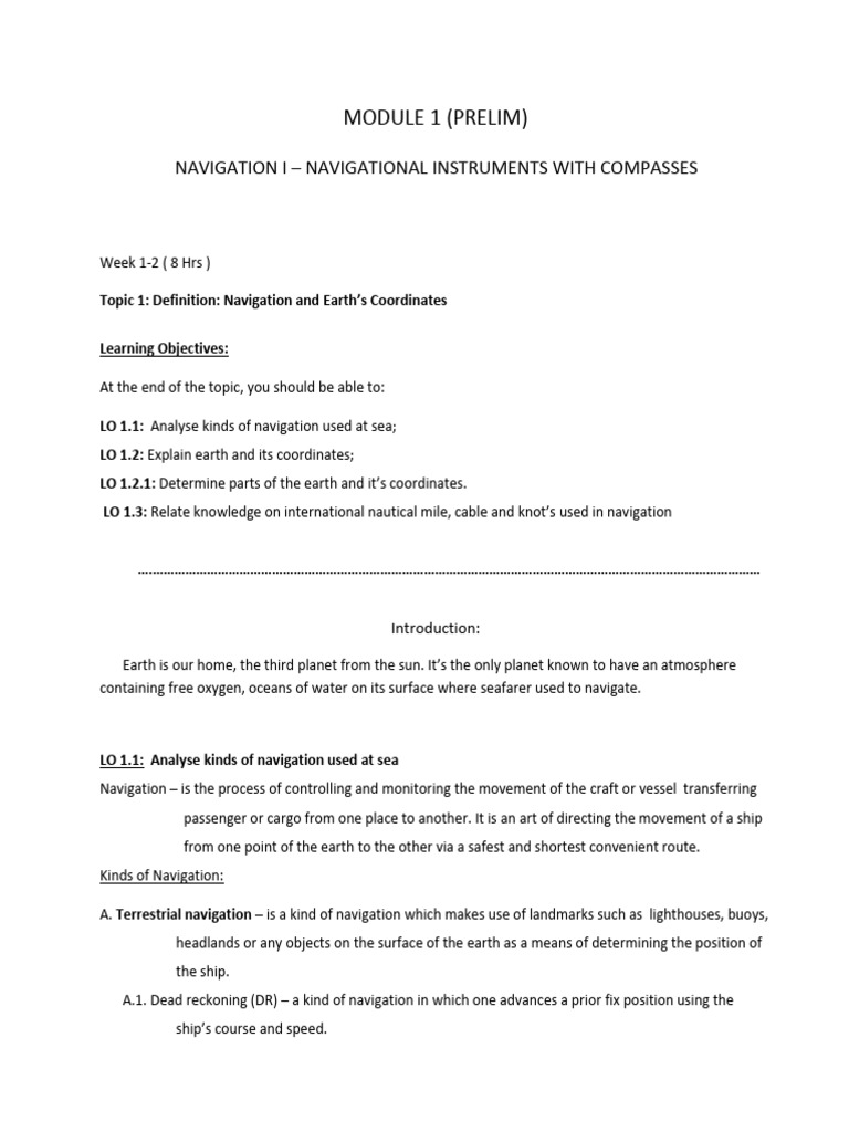 Intro To Navigation | PDF | Navigation | Latitude