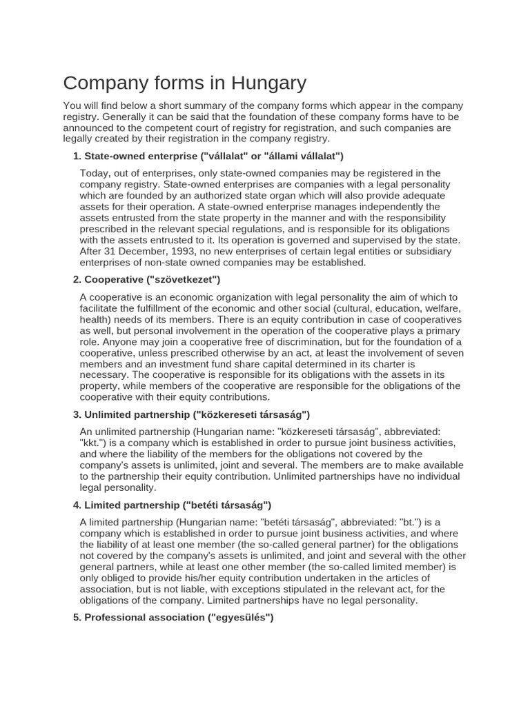 Company forms in Hungary | PDF