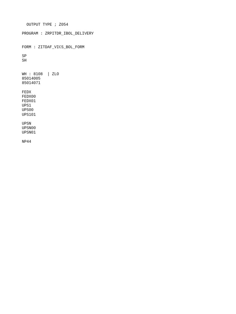 Output Type Z054 Program: Zrpitdr - Ibol - Delivery | PDF