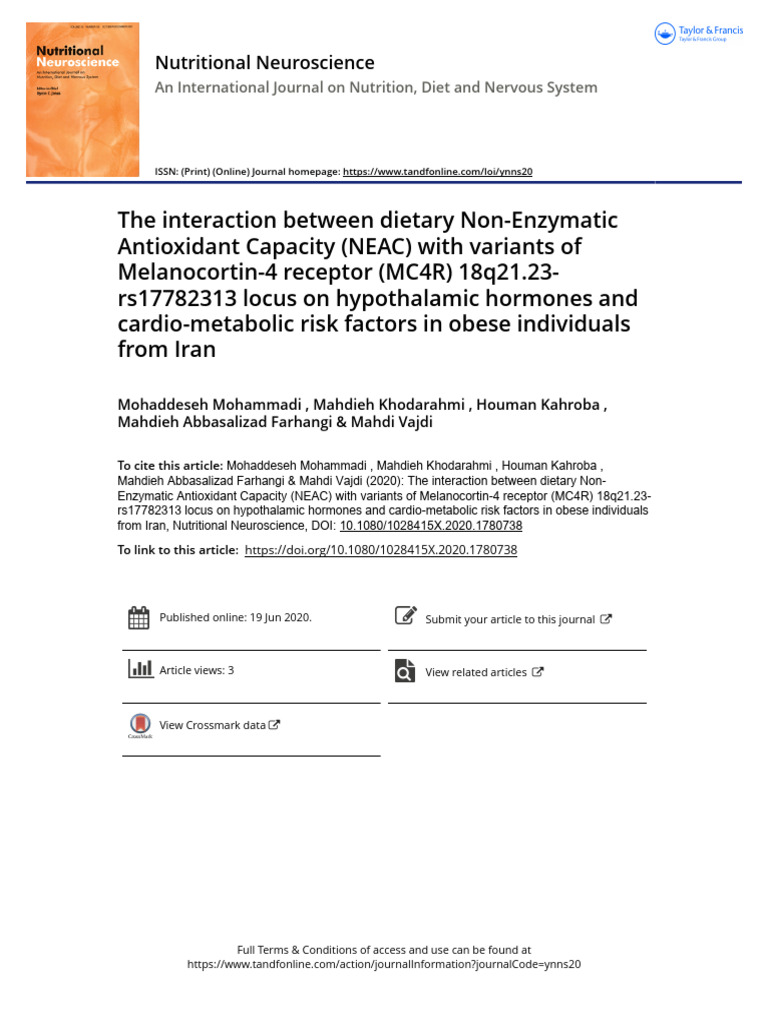 Nutritional Neuroscience: An International Journal On Nutrition, Diet ...