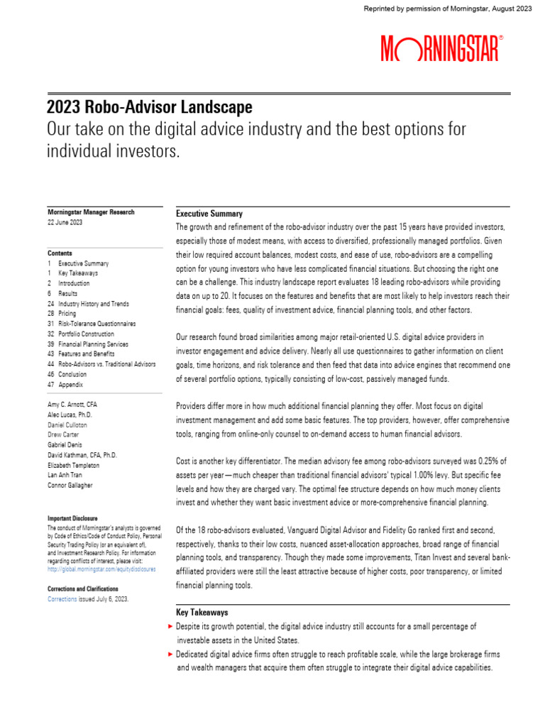 Robo Advisor Landscape 2023 Vanguard | PDF