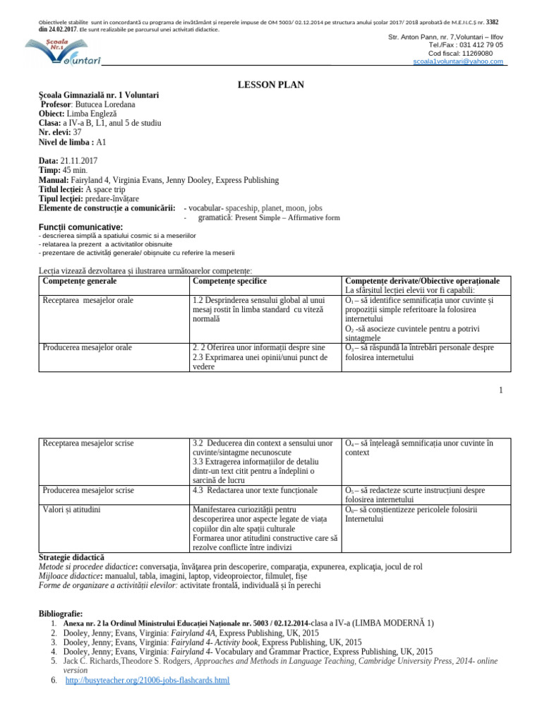 PLAN DE LECTIE 4B - Jobs + Present Simple | PDF